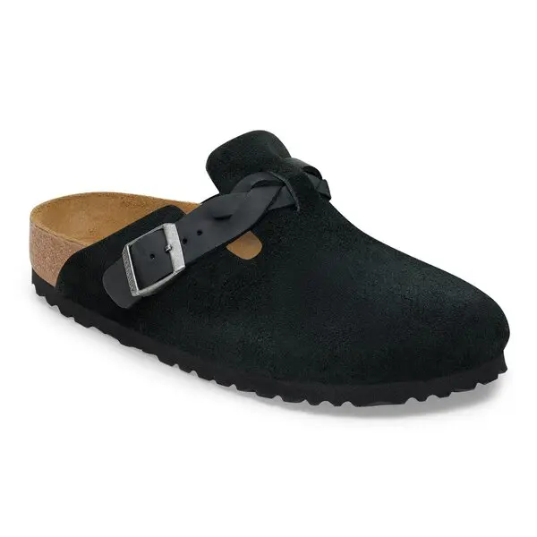 BIRKENSTOCK Boston Braided Suede Leather Clogs - Black
