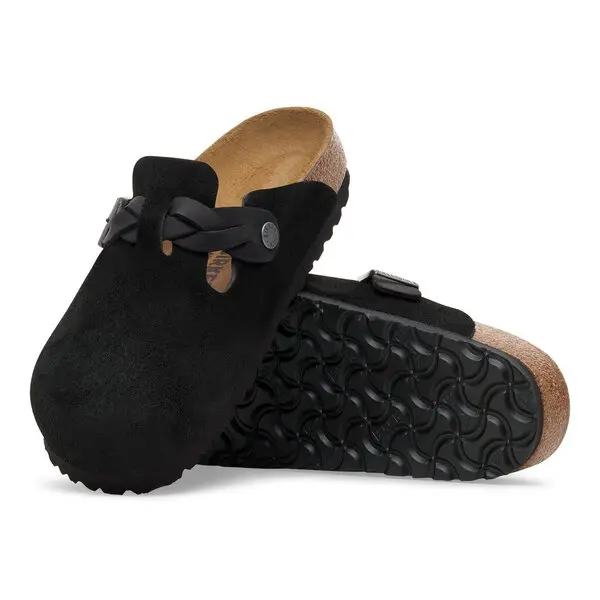 BIRKENSTOCK Boston Braided Suede Leather Clogs - Black