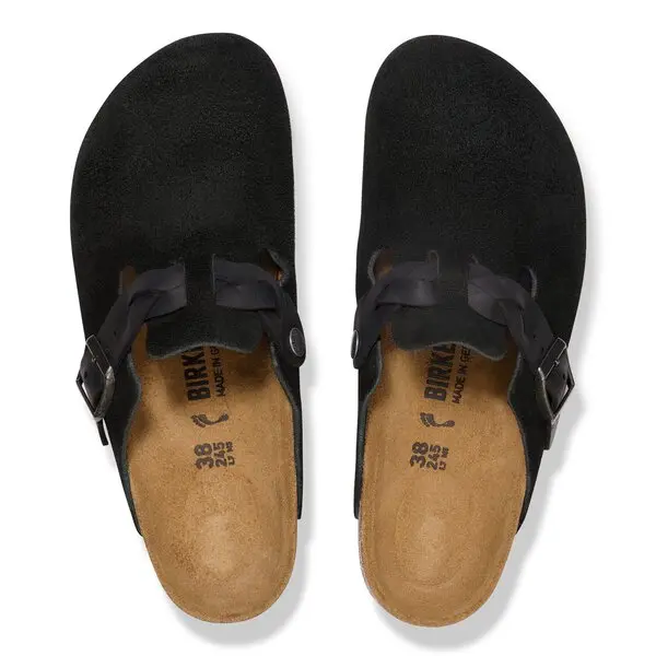 BIRKENSTOCK Boston Braided Suede Leather Clogs - Black