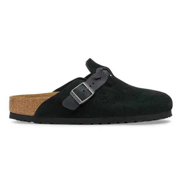 BIRKENSTOCK Boston Braided Suede Leather Clogs - Black