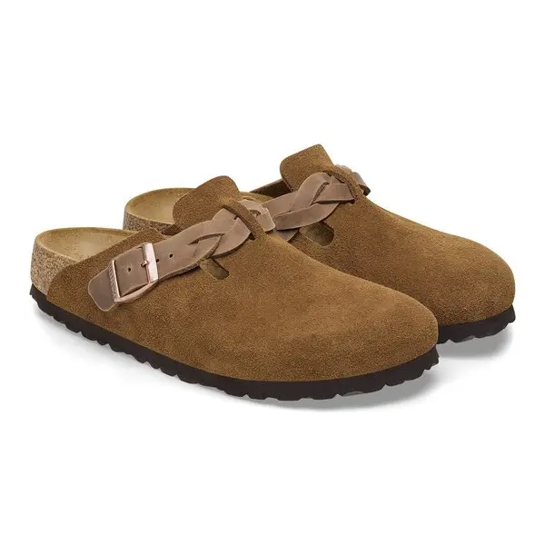 BIRKENSTOCK Boston Braided Suede Leather Clogs - Mink
