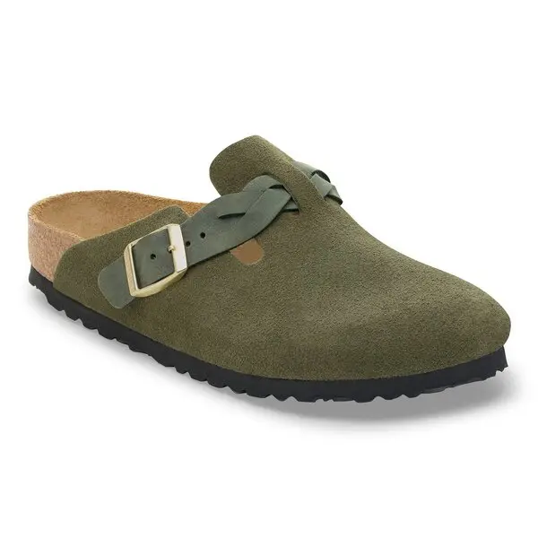 BIRKENSTOCK Boston Braided Suede Leather Clogs - Thyme