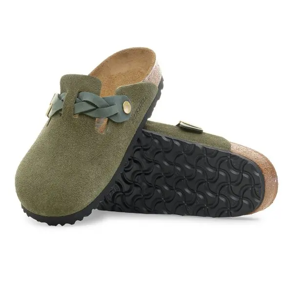 BIRKENSTOCK Boston Braided Suede Leather Clogs - Thyme