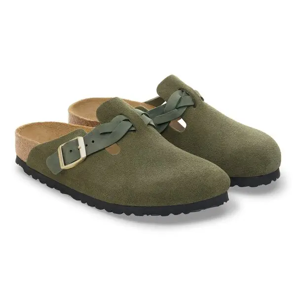 BIRKENSTOCK Boston Braided Suede Leather Clogs - Thyme