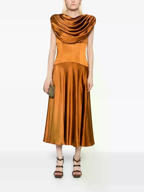 Amsale Draped Satin Midi Dress