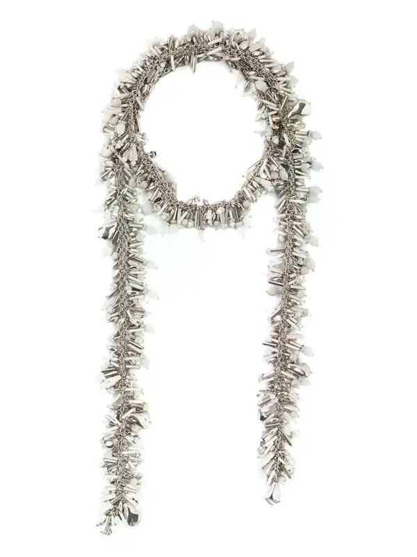 Dries Van Noten Beaded Scarf Necklace - Silver