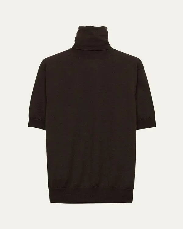 Prada Turtleneck Superfine Cashmere Short-sleeve Sweater - Moro