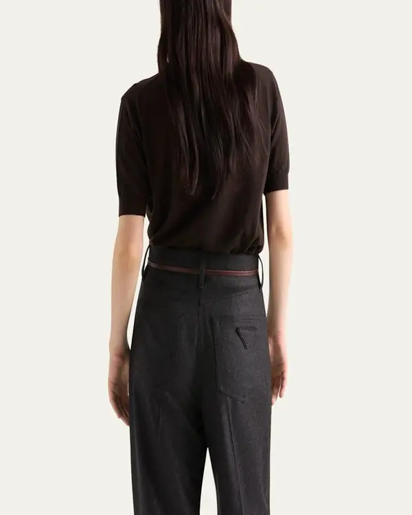 Prada Turtleneck Superfine Cashmere Short-sleeve Sweater - Moro