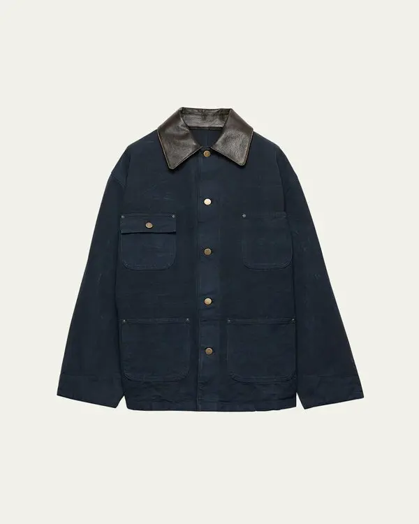 Prada Leather-collar Canvas Utility Jacket - Bleu