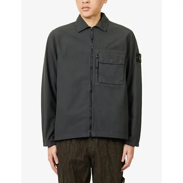Stone Island Canvas Weave Logo-patch Cotton Jacket