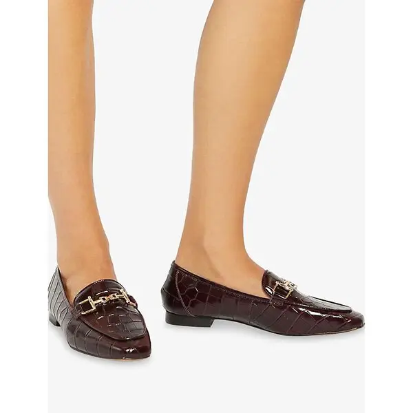 DUNE Grained Snaffle-trim Leather Loafers - Burgundy Croc Leather