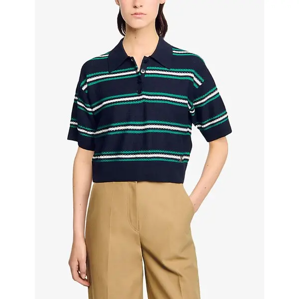 Sandro Stripe Polo-neck Knitted Top