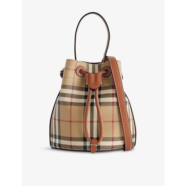 Burberry Mini Drawstring Bucket Bag - Vntg Chk/briar Brown