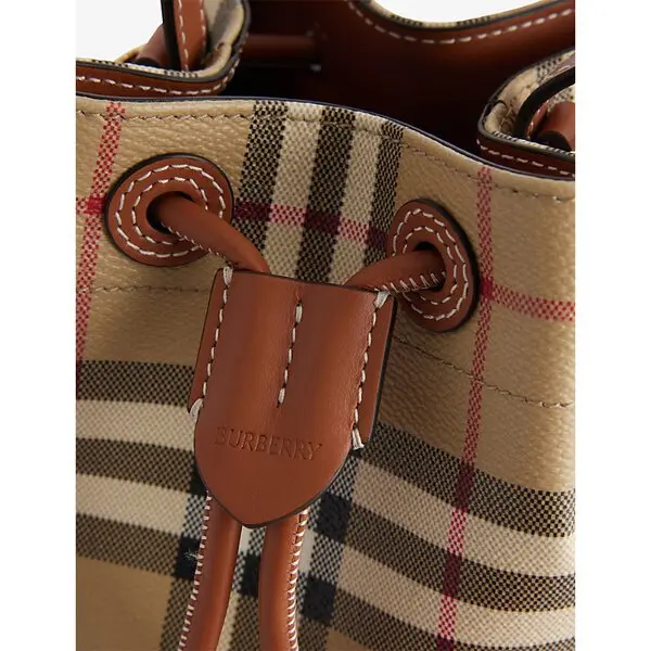Burberry Mini Drawstring Bucket Bag - Vntg Chk/briar Brown