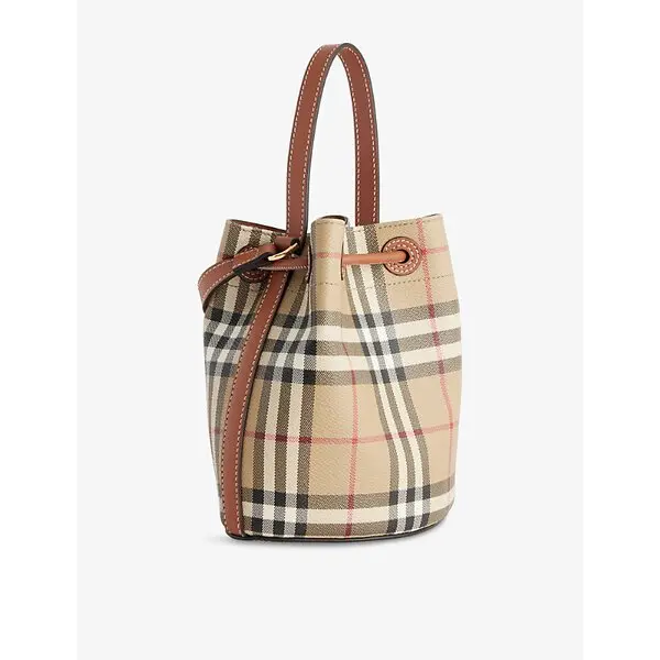 Burberry Mini Drawstring Bucket Bag - Vntg Chk/briar Brown