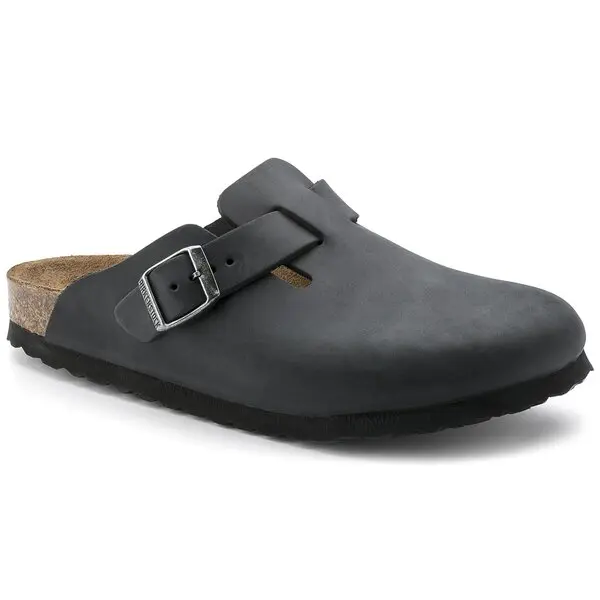 BIRKENSTOCK Boston Natural Leather Clogs - Black