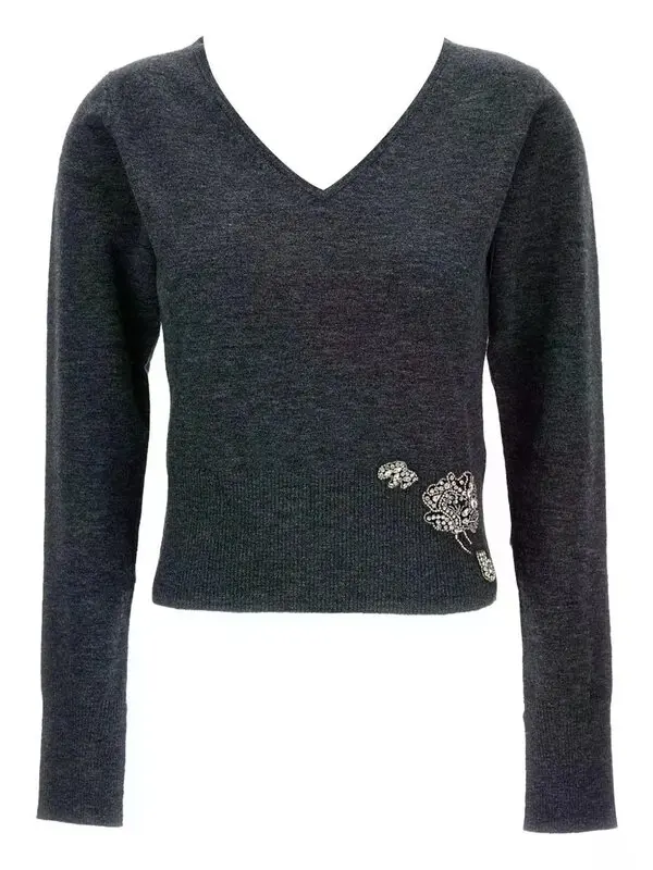 Erdem V-neck Embellished Sweater - Grey
