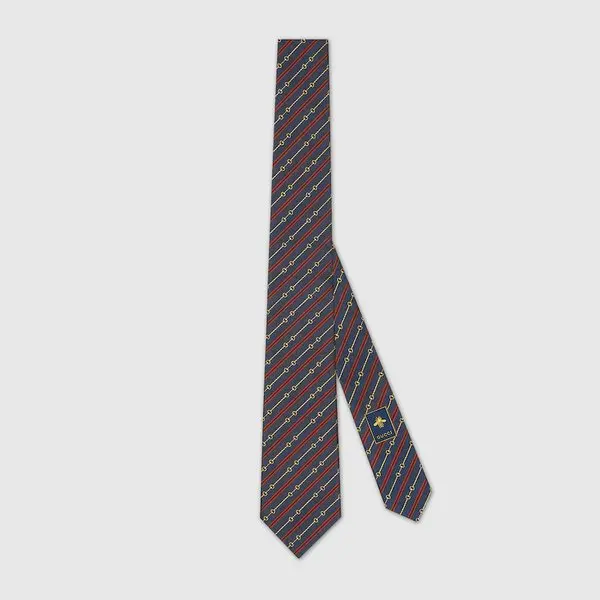 Gucci Horsebit Silk Jacquard Neck Tie - Blue