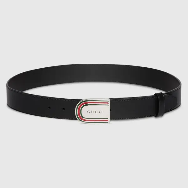 Gucci Belt With Enameled Web Detail Buckle - Black