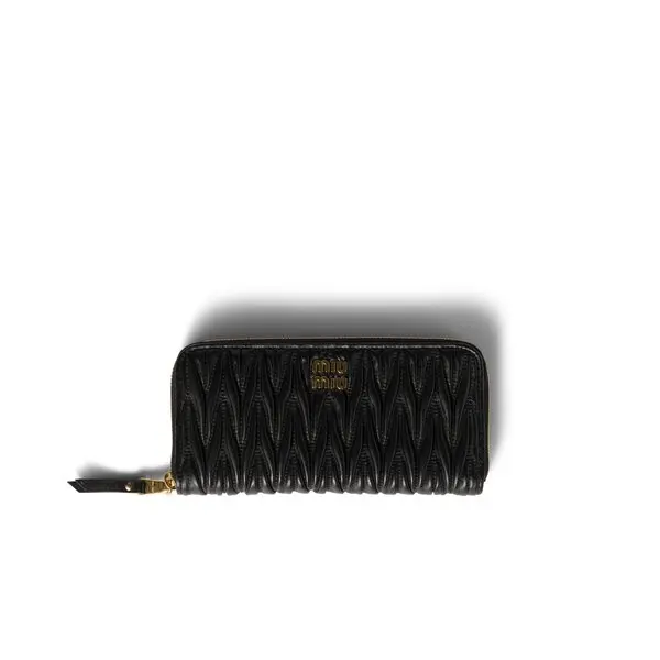 Miu Miu Large Matelassé Nappa Leather Wallet - Black