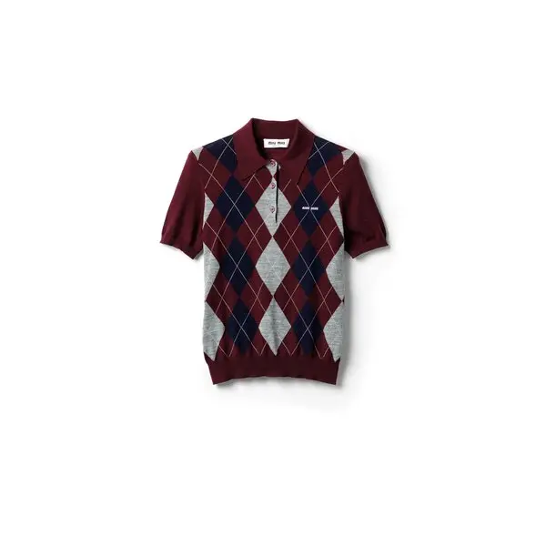 Miu Miu Argyle Intarsia Wool Polo Shirt