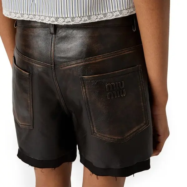 Miu Miu Nappa Leather Regular Fit Shorts