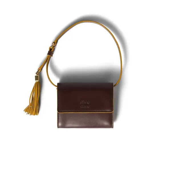 Miu Miu Leather Wallet With Shoulder Strap - Briarwood/whisky