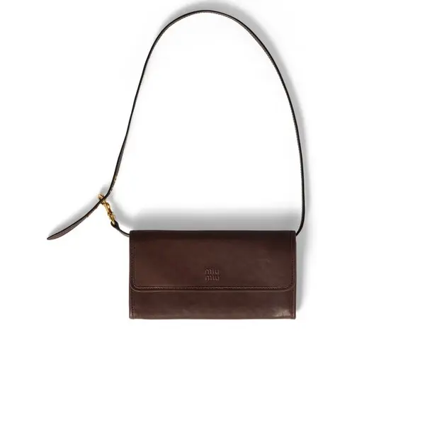 Miu Miu Nappa Leather Wallet With Shoulder Strap - Briarwood