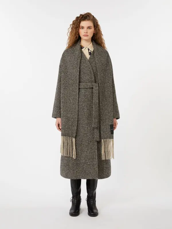 Max Mara Wool Tweed Wrap Overcoat