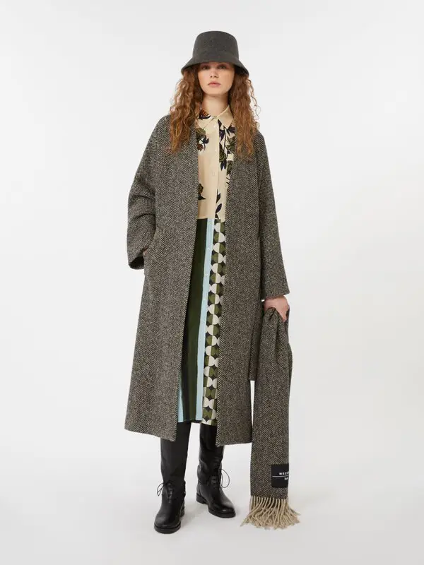 Max Mara Wool Tweed Wrap Overcoat