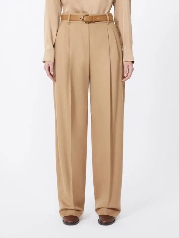 Max Mara Pure Wool Wide Leg Trousers - Camel