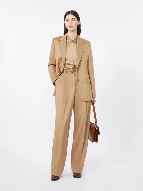 Max Mara Pure Wool Wide Leg Trousers - Camel