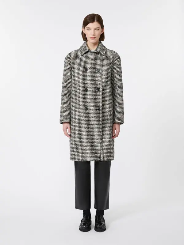 Max Mara Houndstooth Alpaca And Wool Trench Coat