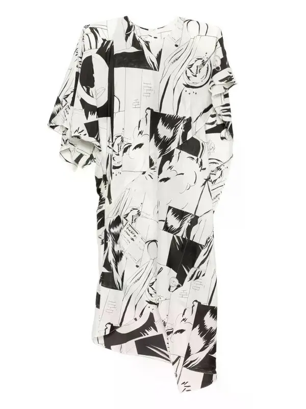 JNBY T-shaped Silk Short-sleeved Dress - White