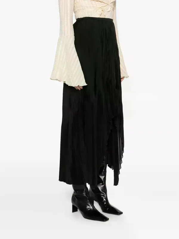 FORTE_FORTE Pleated Asymmetric Skirt - Black