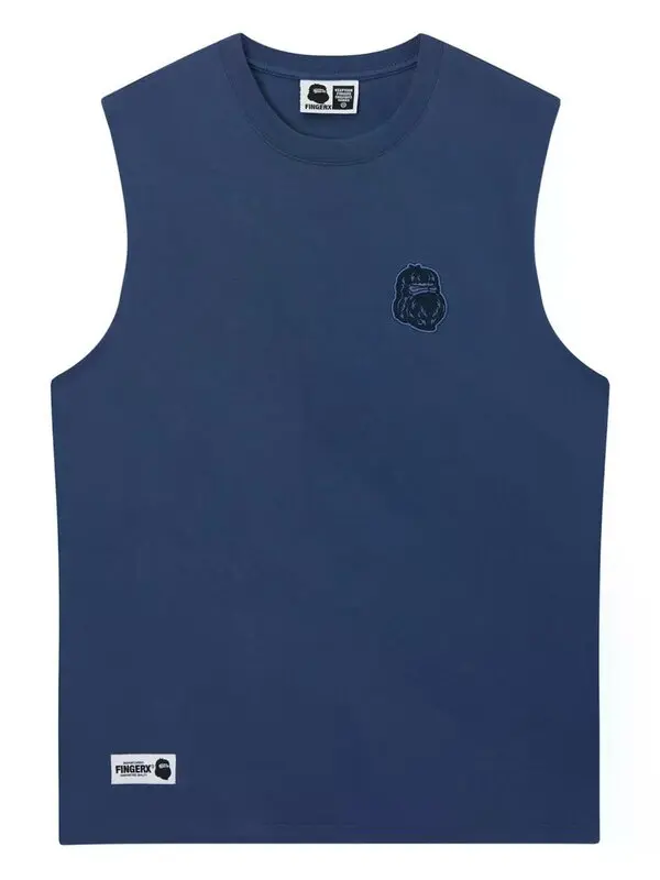 FINGERCROXX Embroidered Sleeveless Vest - Blue