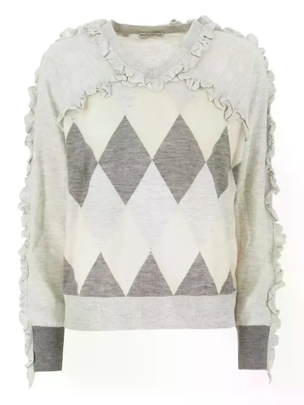 BALLANTYNE Diamond Pattern Sweater With Ruffle Trim - Grey