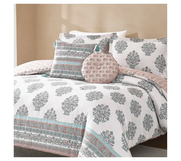 LUSH DECOR Sofia Flower Block Comforter 5pc Set King/cal King