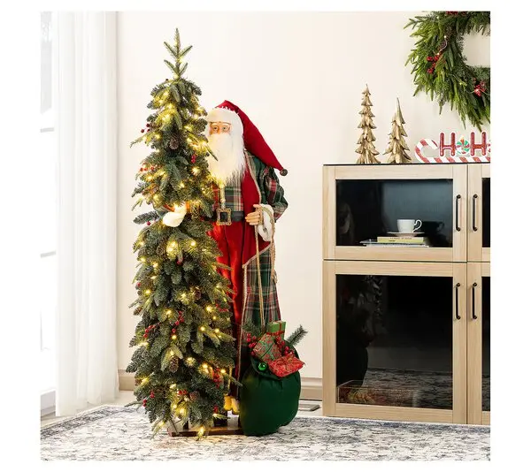 GLITZHOME Christmas Santa W/ Lighted Artificialchristmas Tree - One-color