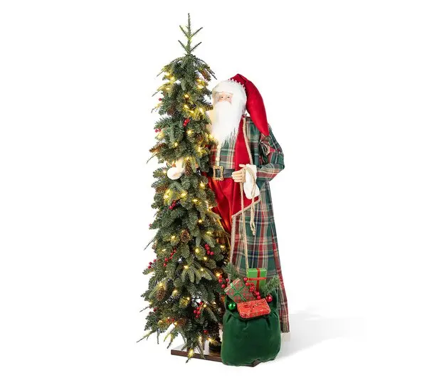 GLITZHOME Christmas Santa W/ Lighted Artificialchristmas Tree