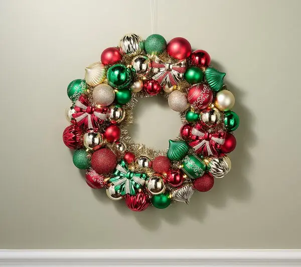 KRINGLE EXPRESS As Is 22' Lit Shatterproof Ornament Wreath - One-color