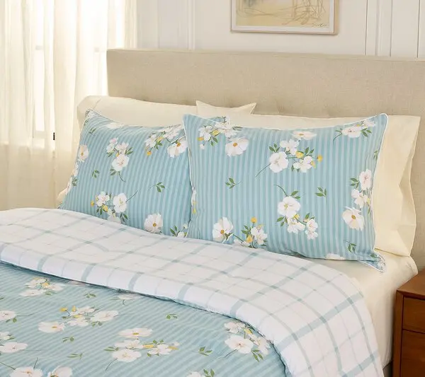 HOME REFLECTIONS Floral Stripe Sham & Comforter-queen - One-color