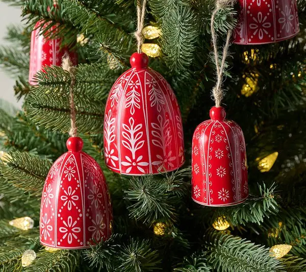 HOME REFLECTIONS S/6 Festive Ceramic Bell Ornaments - One-color