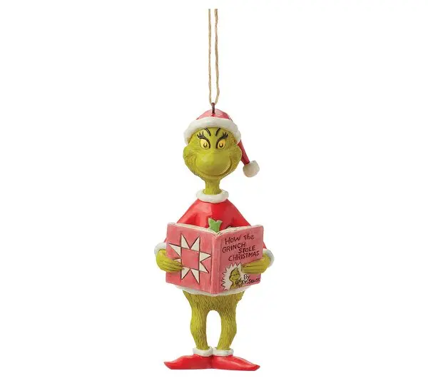 JIM SHORE Grinch With Book Christmas Ornament 5 .4in H - One-color
