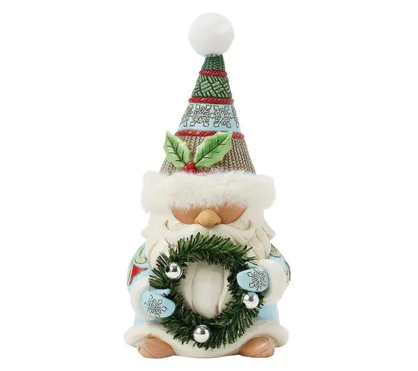 JIM SHORE Heartwood Creek Gnome Wreath & Fur Ha T Figurine 7.5 - One-color