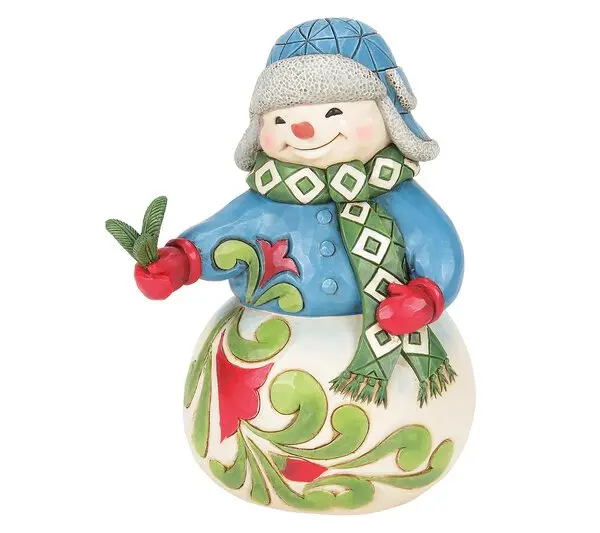 JIM SHORE Snowman Evergreen Sprig Figurine 5.8i N H - One-color