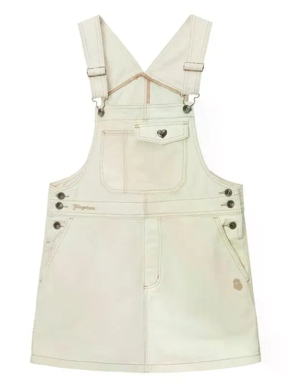 FINGERCROXX Heart-detail Pinafore Denim Mini Dress - White
