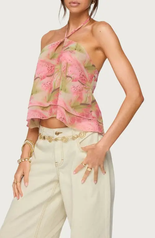 EDIKTED Dragon Lily Tiered Chiffon Halter Top - Mix