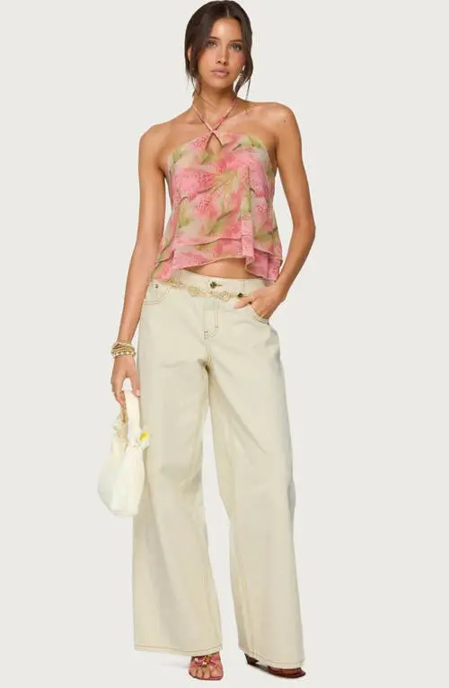 EDIKTED Dragon Lily Tiered Chiffon Halter Top - Mix