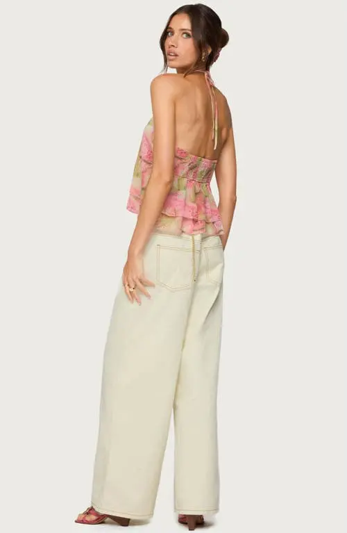 EDIKTED Dragon Lily Tiered Chiffon Halter Top - Mix